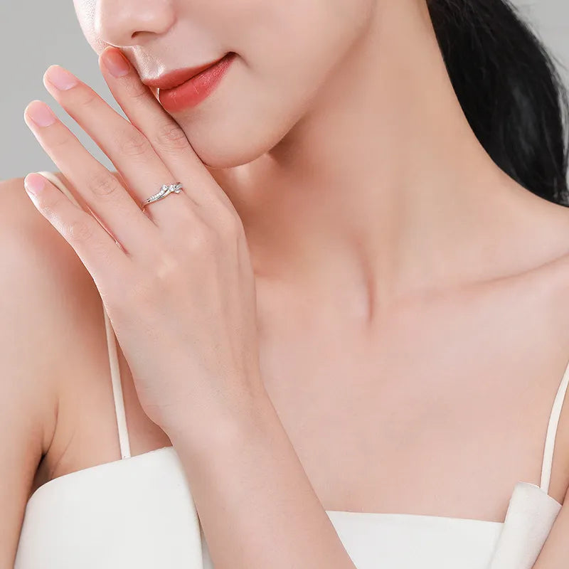 925 Sterling Silver Sparkling Zircon Wave Ring