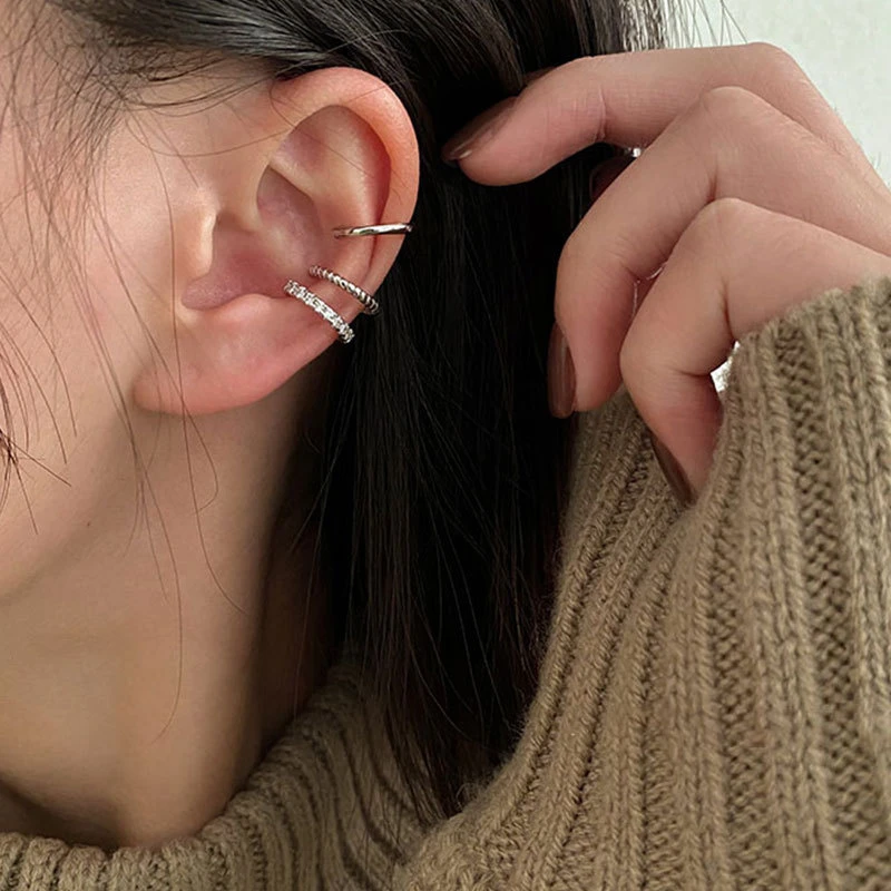 3pc Thin Minimal No Piercing Ear Cuffs