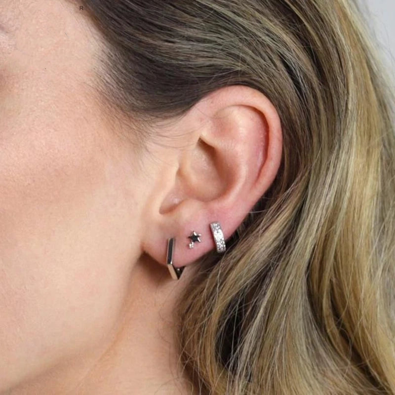 925 Sterling Silver Polygon Hoop Earrings