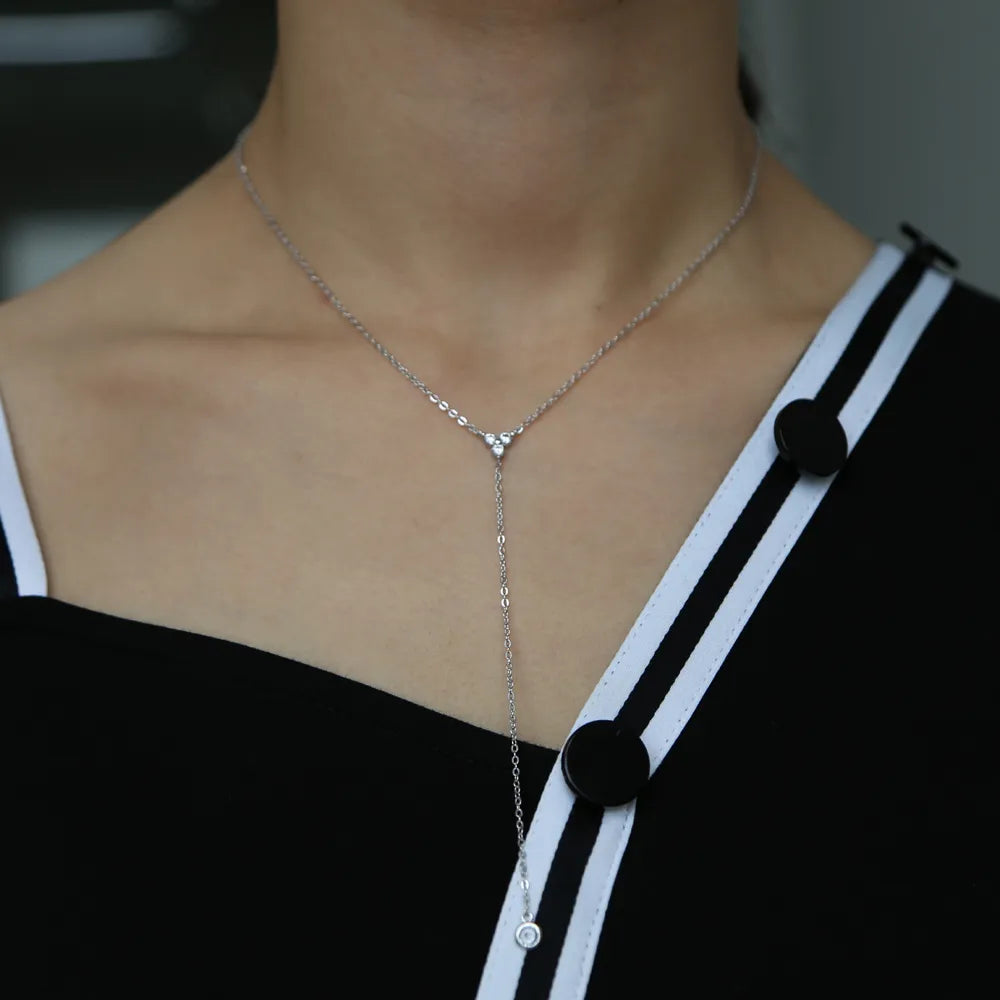 925 Sterling silver simple long chain lariat necklace