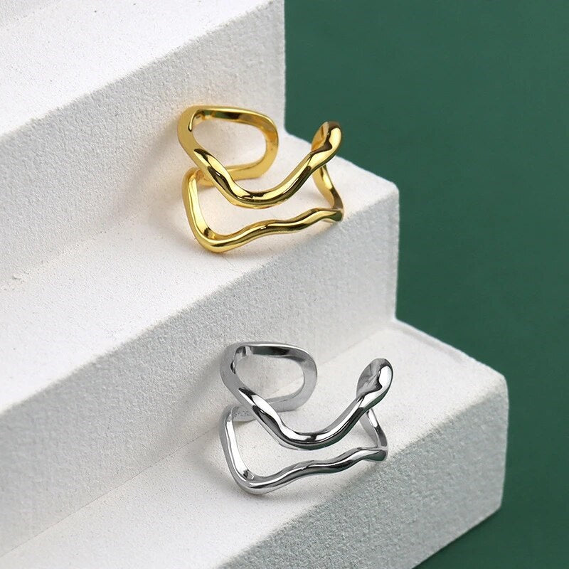 Double Irregular Line Geometric Ring