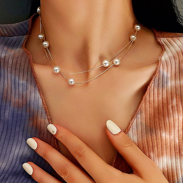 Pearl Multilayer Beaded Pearl Necklaces