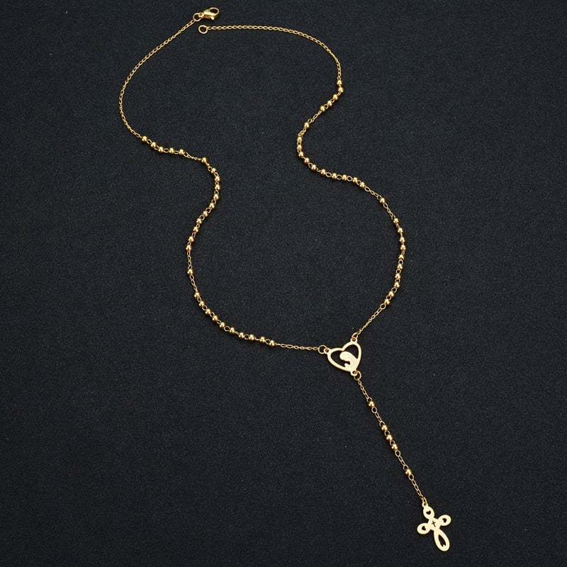 Blessed Virgin Mary Cross Heart Necklace