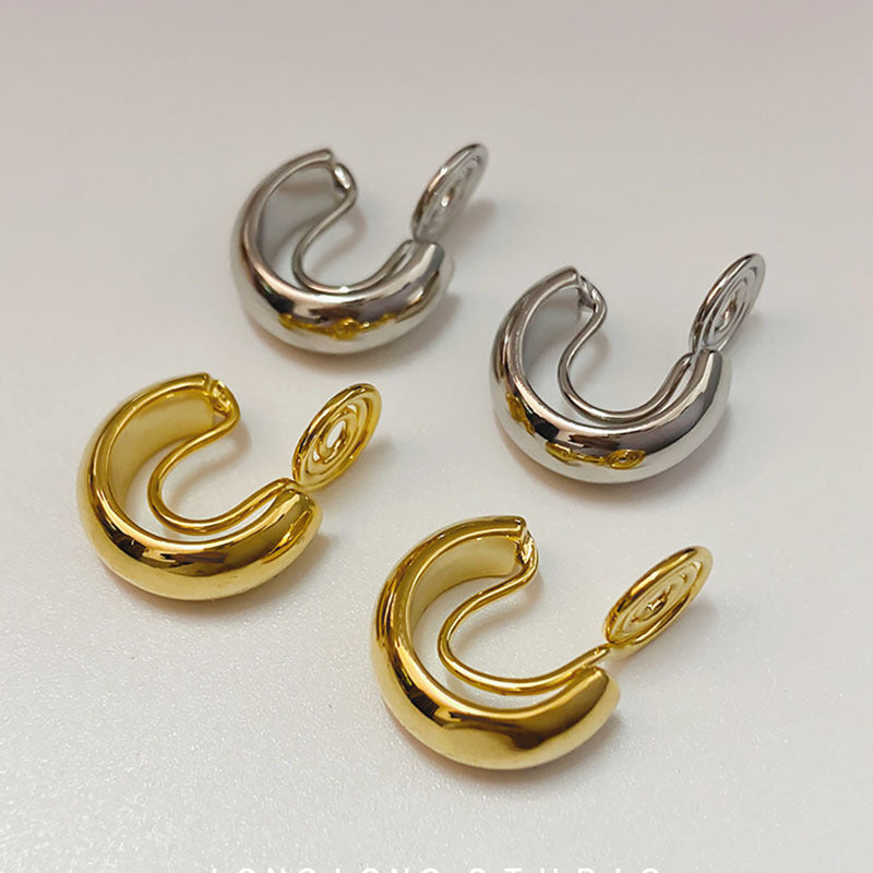 Vintage Minimalist C Shape Clip On Hoop Earrings